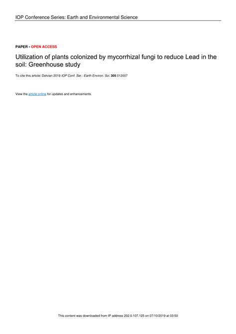 Pdf Utilization Of Plants Colonized By Mycorrhizal Fungi To Reduce