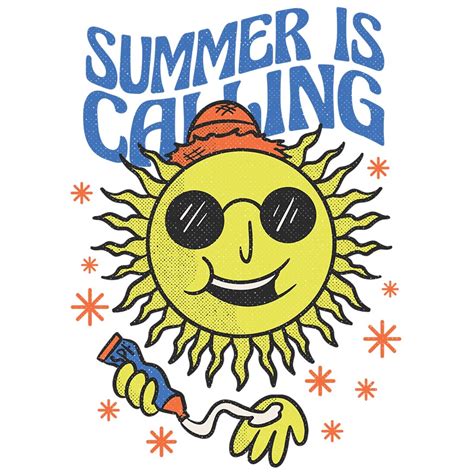 Sticker Cu Text In Engleza Summer Is Calling Soare Cu Ochelari Si