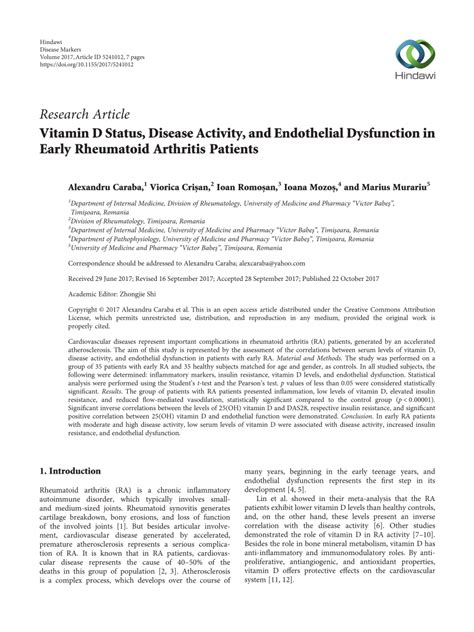 Pdf Vitamin D Status Disease Activity And Endothelial Dysfunction