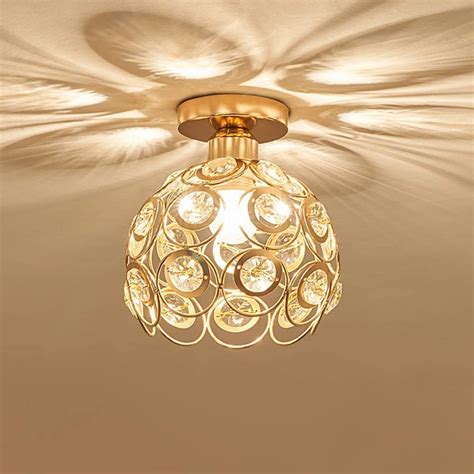 Buy YOKIASemi Flush Ceiling Light Fixture Antique Gold Metal Crystal Chandelier Lamp Indoor