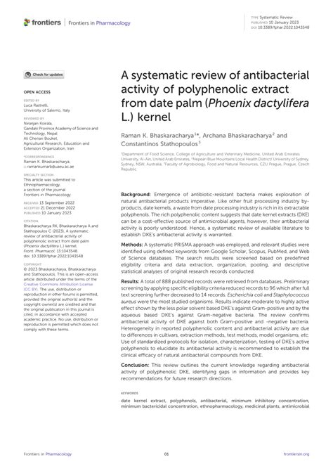 Pdf A Systematic Review Of Antibacterial Activity Of Polyphenolic Extract From Date Palm