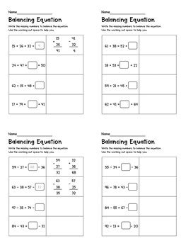 Balancing Equations Addition And Subtraction Worksheet Nd TPT