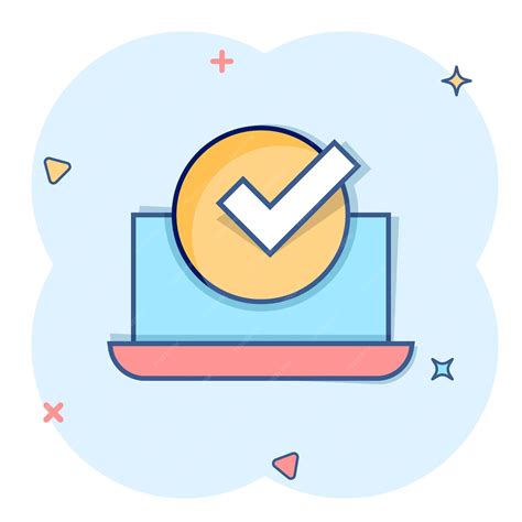 Premium Vector Laptop Check Mark Icon In Comic Style Computer