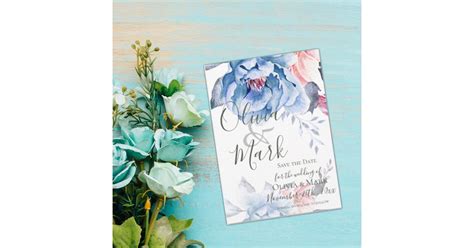Elegant Script Blue Watercolor Floral Wedding Save The Date Zazzle