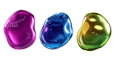 Glossy Metallic Neon Liquid Abstract Shapes Floating Isolated On