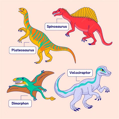 Coleção De Elementos De Nomes De Dinossauros Desenhados à Mão Vetor