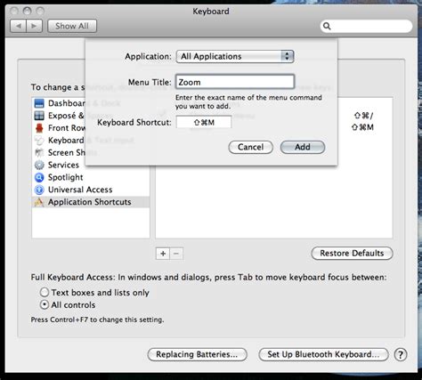 mac osx setting a keyboard shortcut for maximize resize window green