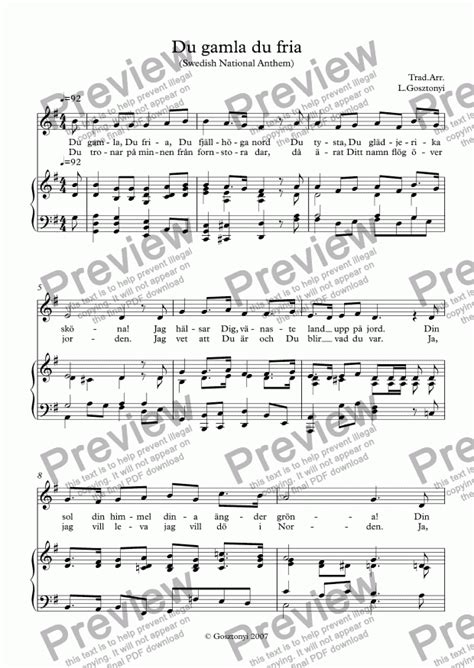 Swedish National Anthem Du Gamla Du Fria Text R Dybeck Buy Pdf