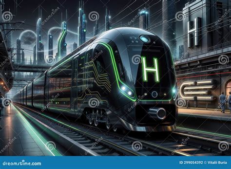 High Speed Hydrogen Train In The City At Night 3d Rendering