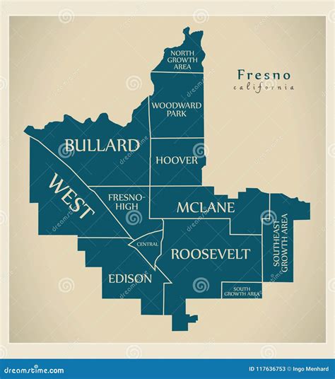 Modern City Map Fresno California City Of The Usa With Neighborhoods