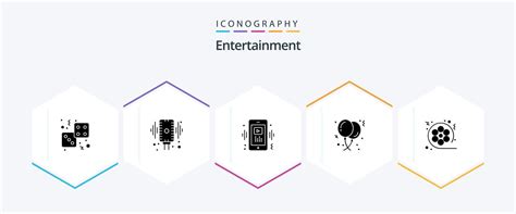 Entertainment 25 Glyph Icon Pack Including Party Balloons Audio