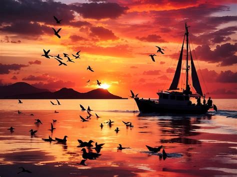 Premium Ai Image Sunset Inspirational Sailboat Beach Surreal