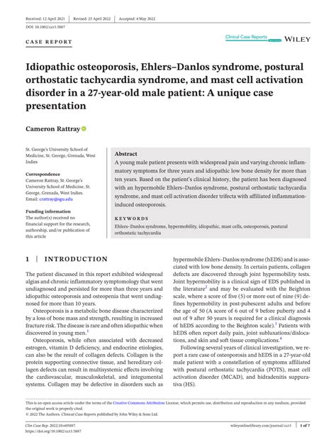 Pdf Idiopathic Osteoporosis Ehlersdanlos Syndrome Postural
