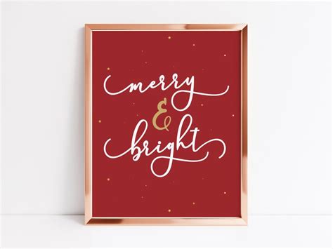 Merry And Bright Christmas Wall Art Cute Christmas Printable Art Red