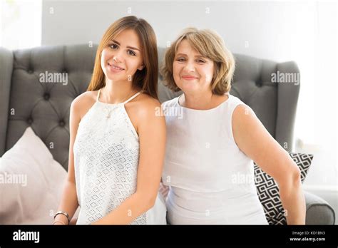 Mature Woman Embrace With Young Teen Girl Grandmother And Girl Stock