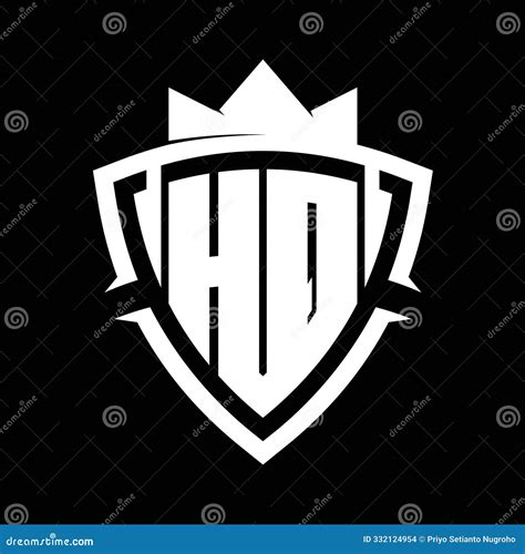 Hq Letter Monogram With Triangle Curve Shield Shape With Crown White And Black Background Color