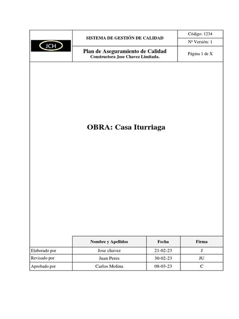 Jose Chavez Plan De Aseguramiento De La Calidad P A C 01 02 2023 Pdf Calidad Comercial