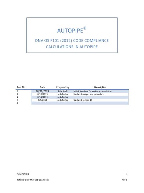 Tutorial Dnv Os F101 2012 Pipe Fluid Conveyance Library Computing