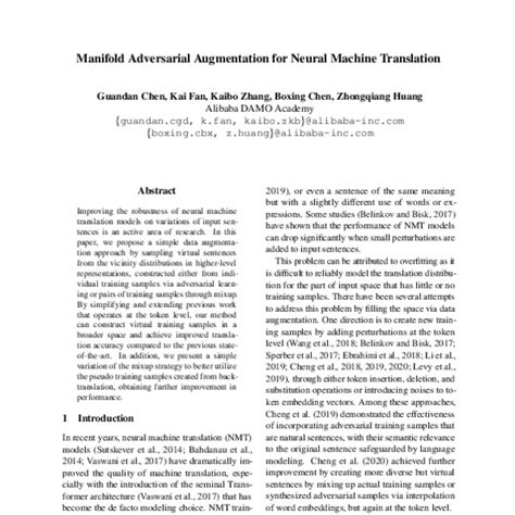 Manifold Adversarial Augmentation For Neural Machine Translation Acl Anthology