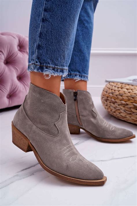 Botki Damskie Skórzane Kowbojki Cappucino Batty Bugo pl buty damskie