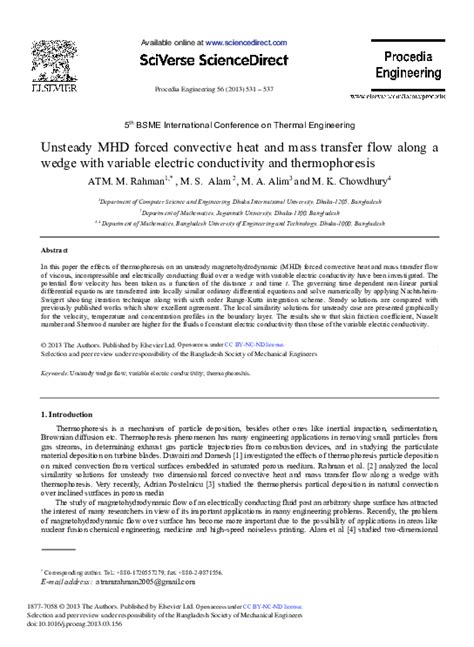 Pdf Unsteady Mhd Forced Convective Heat And Mass Transfer Flow Along A Wedge With Variable