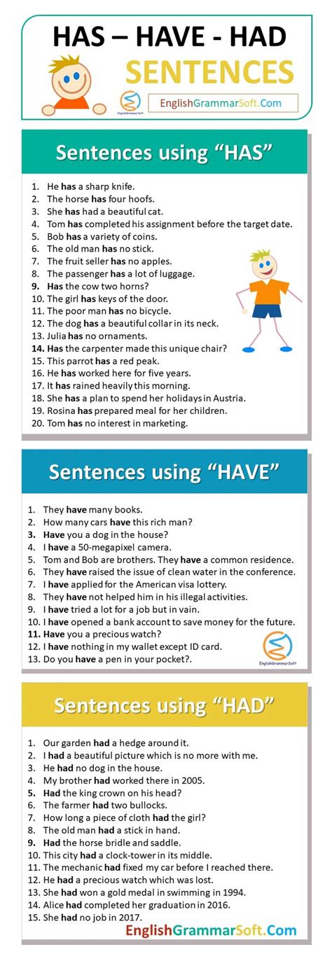 Has Have Had Use In Sentences 50 Examples Basic English Sentences English Vocabulary Words
