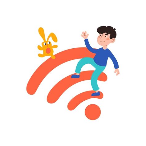 소년은 Wifi 기호에 앉아 장치 상태 표시줄 무선 인터넷 온라인 연결 수준 통신 액세스 상태 활성 기술 개념 흰색 배경에