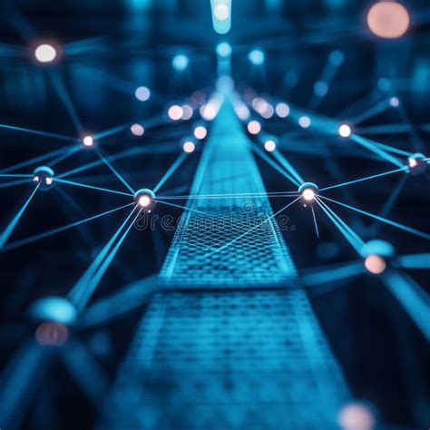Abstract Network Connectivity With Glowing Nodes And Blue Digital Mesh