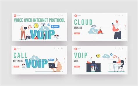 Voip 기술 Ip 방문 페이지 템플릿 세트를 통해 음성 문자는 통신 시스템 전화 통신을 사용 Voip에 대한 스톡 벡터 아트 및 기타 이미지 Istock