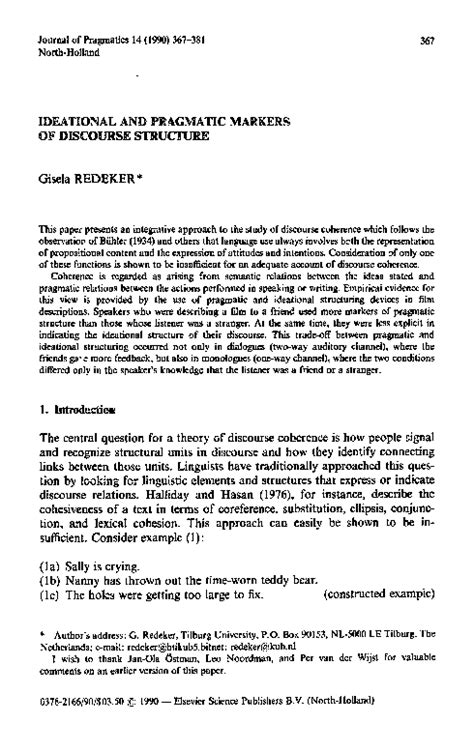 Pdf Ideational And Pragmatic Markers Of Discourse Structure