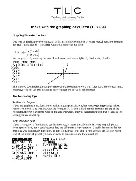 Fillable Online Tricks With The Graphing Calculator Ti 83 84 Fax