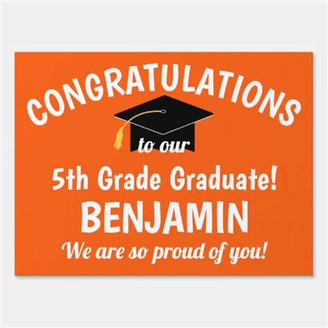 Congratulations 5th Grade Graduation Orange Yard Sign Zazzle