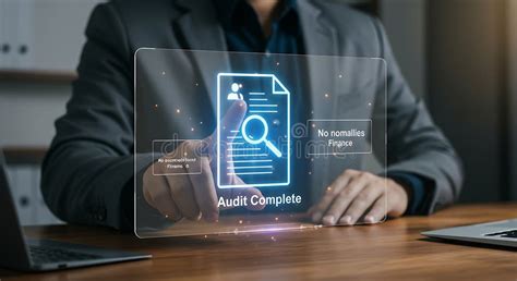 Man Interacting With Digital Audit Interface On Desk For Finance
