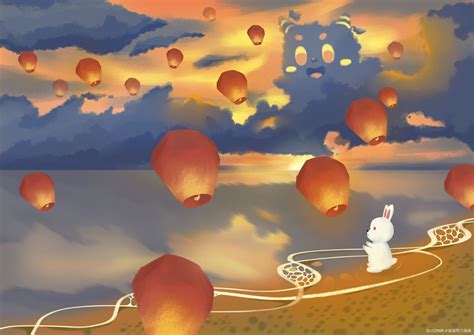 兔放孔明灯风格插画设计作品 设计人才灵活用工 设计dna