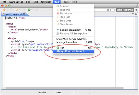 New Dart Editor Build With Run Last Launch Option