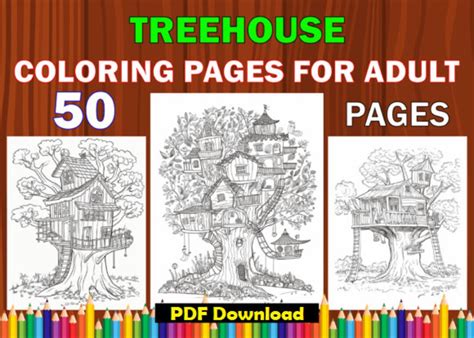 Enchanting Treehouse Coloring Pages For Adults Instant Download Printable PDF Digital Artwork Etsy