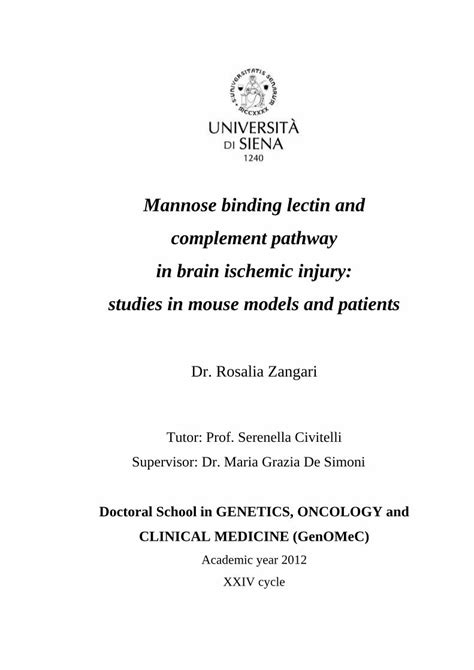 Pdf Mannose Binding Lectin And Complement Pathway In Brain Phd Thesispdf · Mannose