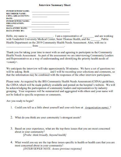 10 interview summary sheet examples to download