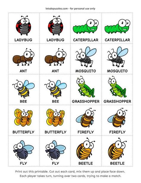 Free Printable Insect Memory Game