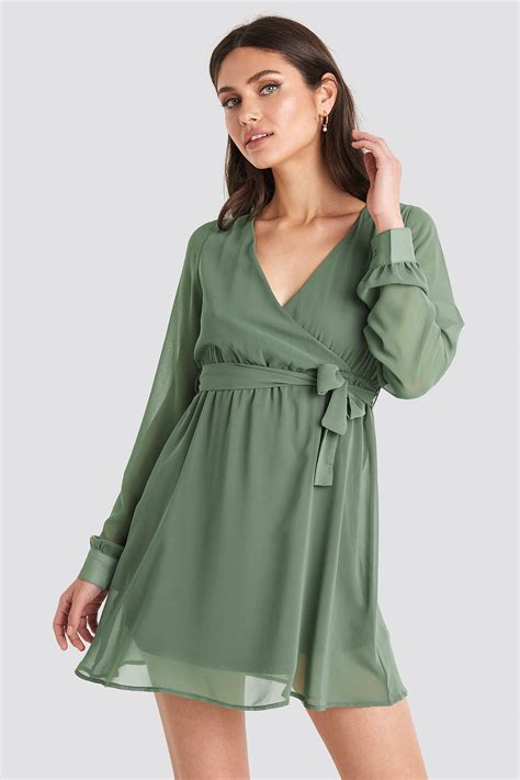 Chiffon Wrap Mini Dress Green Na