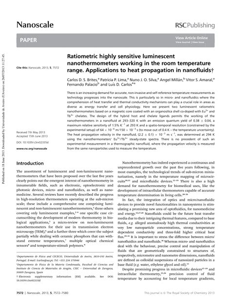 Pdf Ratiometric Highly Sensitive Luminescent Nanothermometers Working