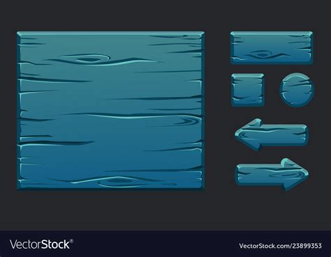 Game Ui Kit Template Blue Wooden Menu Royalty Free Vector