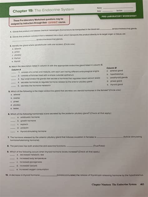Solved Name Date Section Chapter 19 The Endocrine System