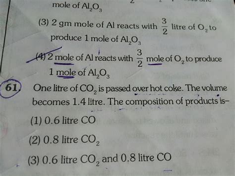 One Ltre Of Co2 Are Passed Over Hot Coke The Volume Becomes 14litre