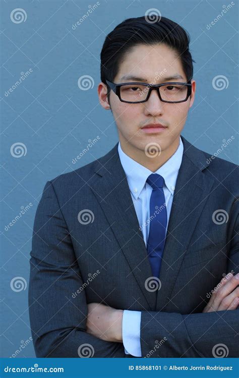 Young Fashion Asian Man Wearing Suit Tie And Glasses With Space For