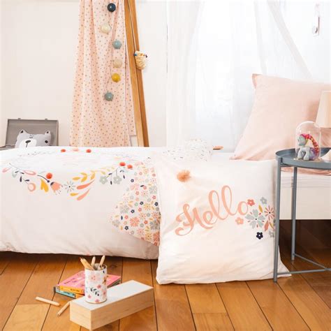 Housse De Couette Et Une Taie Enfant Coton 140 Cm Hello Rose Linge