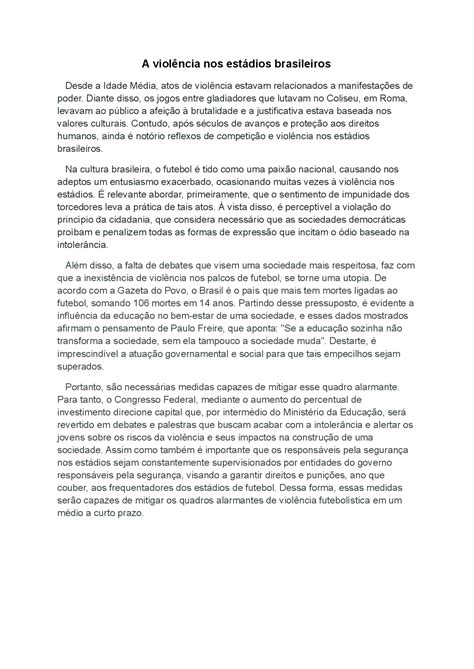 A Violência Nos Estádios Brasileiros Redação Português Gramática