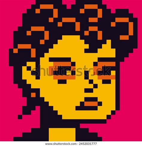 Pixel Art Portrait Cute Girl Curly Stock Vector Royalty Free