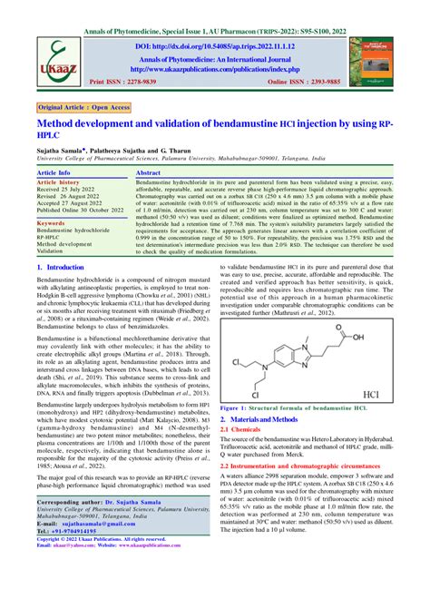 Pdf Method Development And Validation Of Bendamustine Hcl Injection