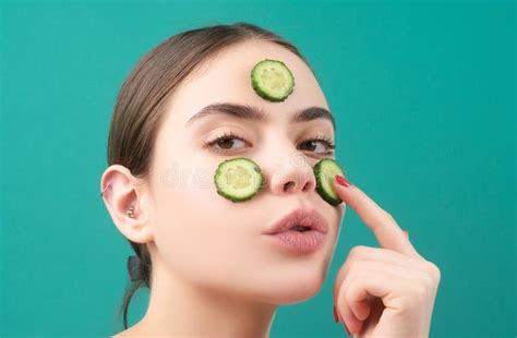 Facial Mask Skin Care Young Woman With Cucumber Slices On The Face Stock Image Image Of